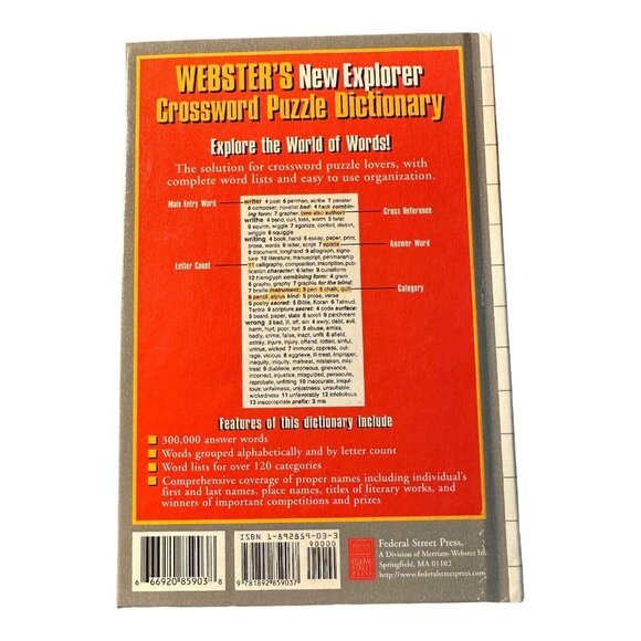 Webster's | Office | Vintage Websters New Explorer Crossword Puzzle ...